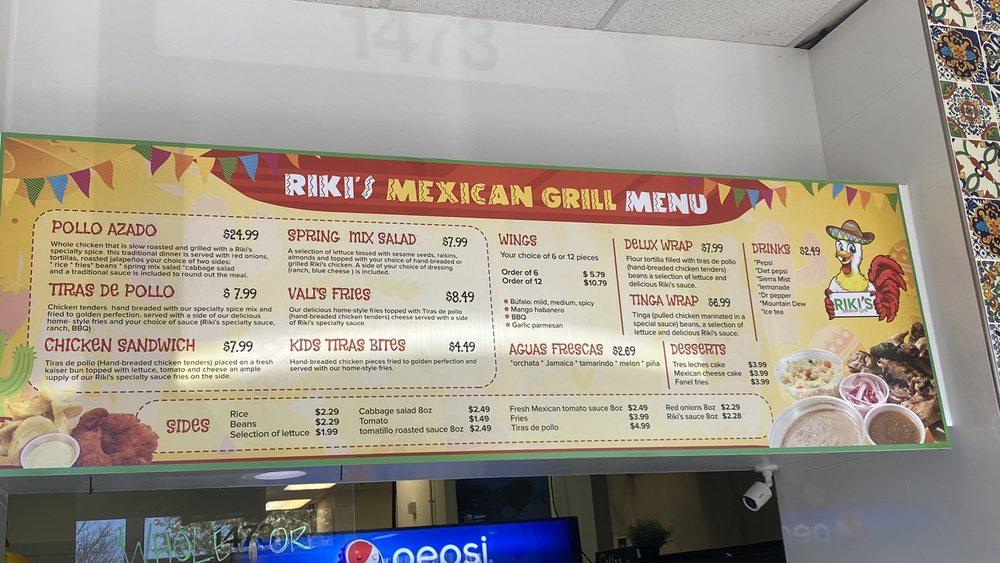 Menu at Riki's Mexican Grill restaurant, Loveland