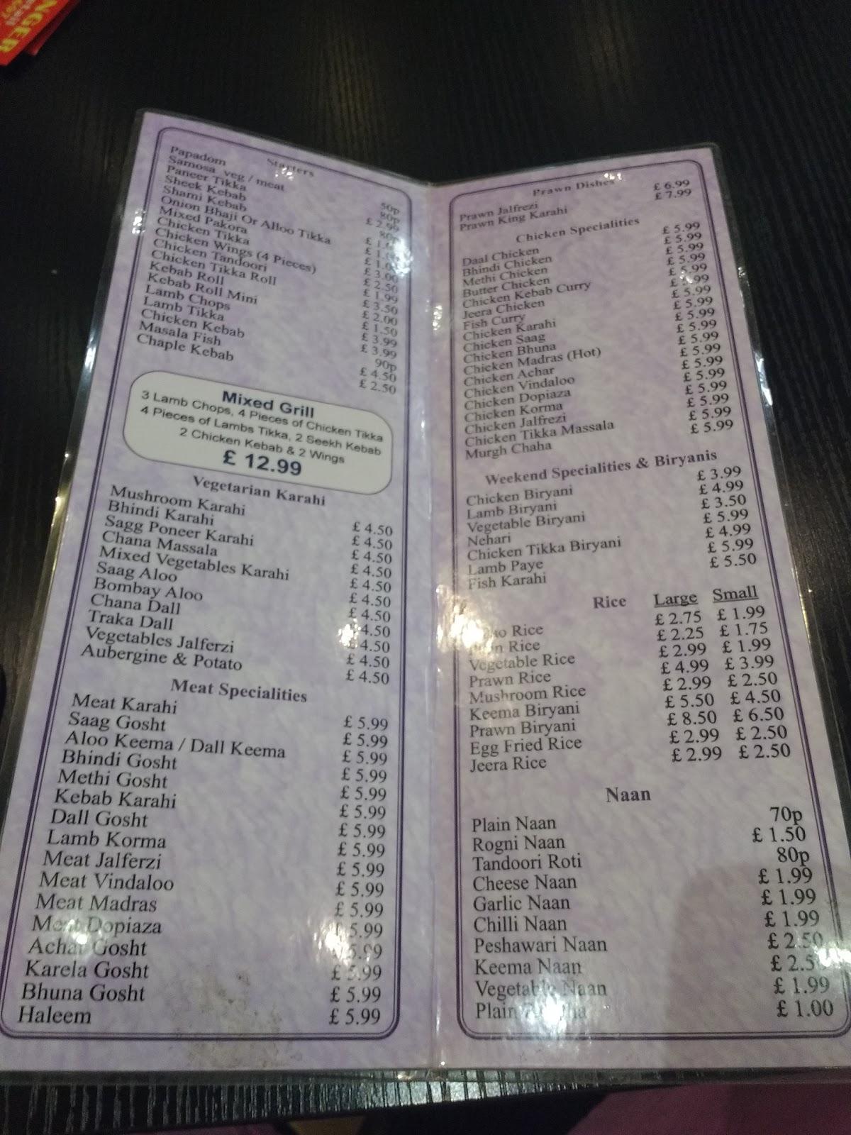 Menu at Tandoor Indian restaurant, London, London Rd