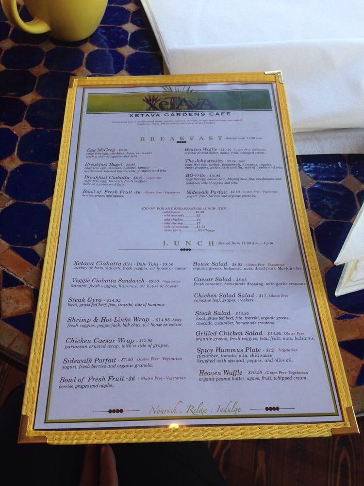 Menu at Xetava Gardens Cafe, Ivins