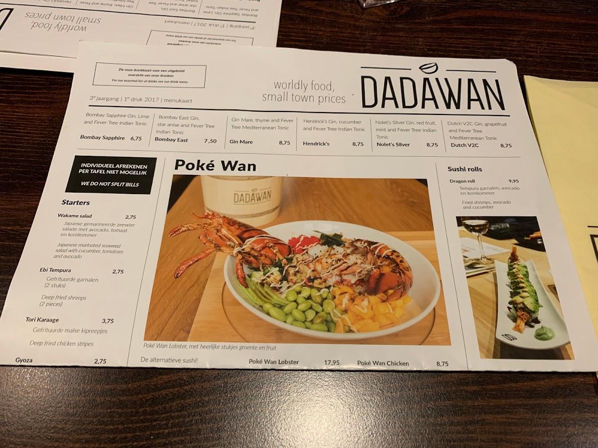 Menu at Dadawan Maastricht, Maastricht