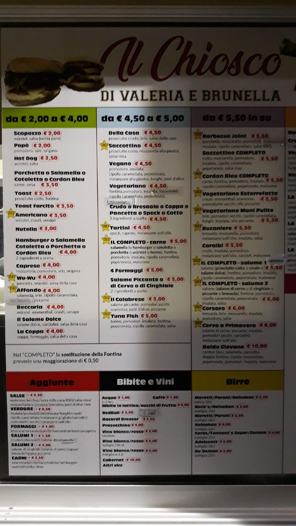 Menu da Il Chiosco ARCOBALENO ristorante, Milano