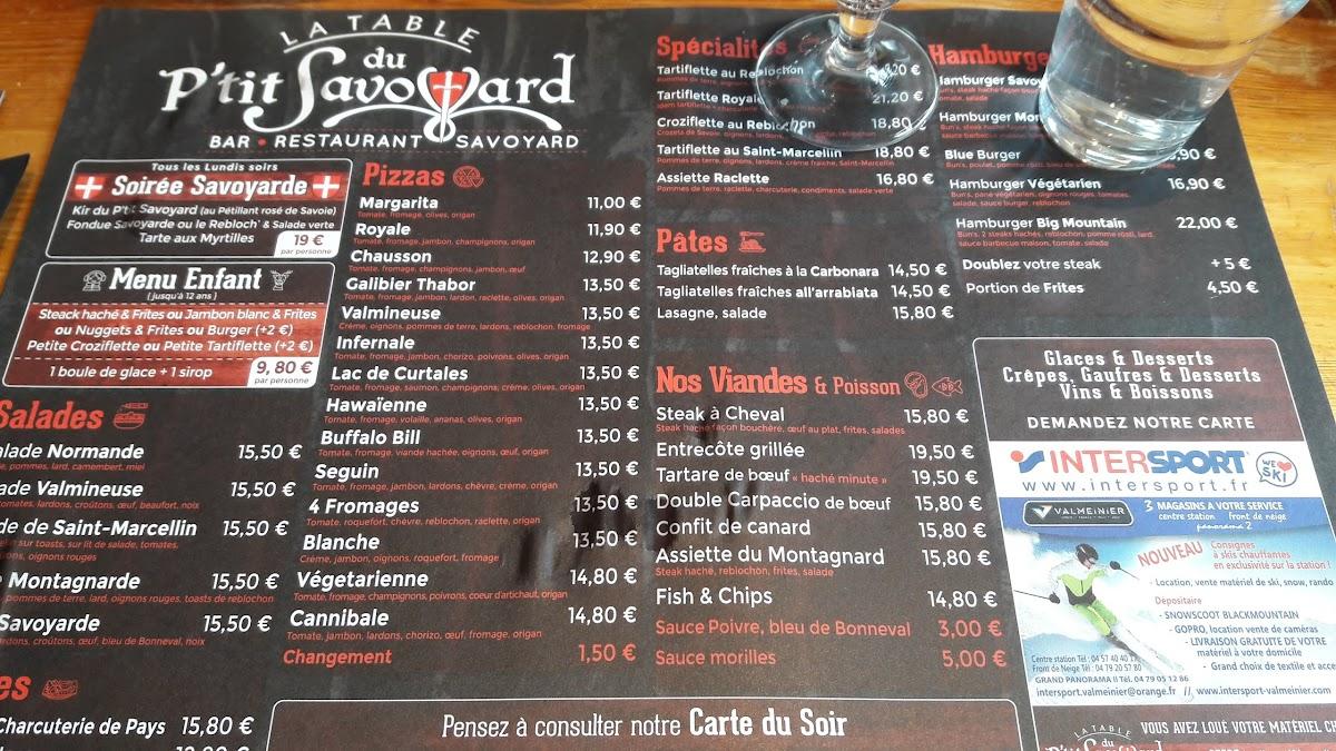 Menu au La Table Du Petit Savoyard restaurant, Valmeinier
