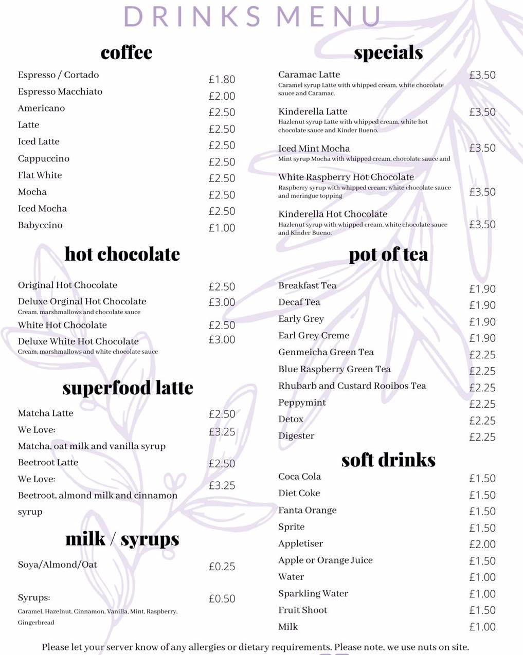 Menu at Lyla Belle's Cafe, Hartlepool