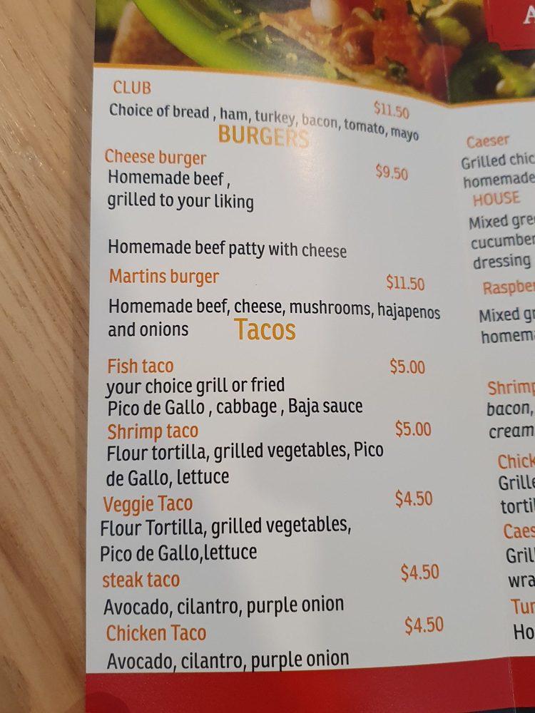 Menu at Martin’s Kitchen restaurant, Redwood City, Middlefield Rd