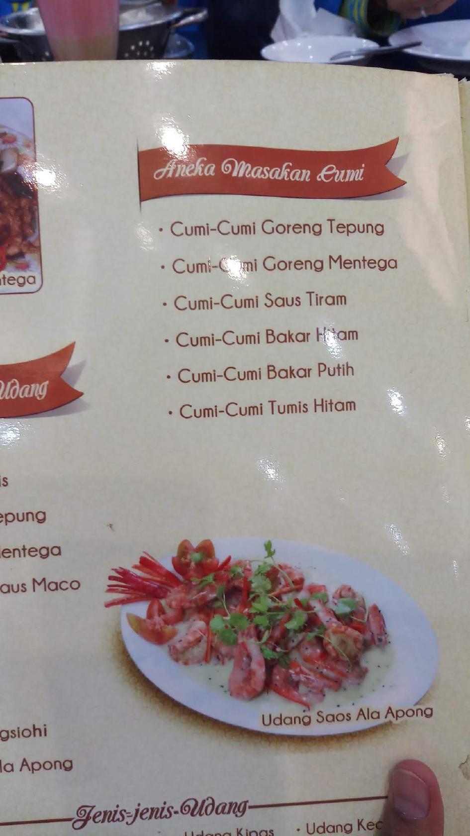 Menu at Restaurant Apong Seafood, Balikpapan