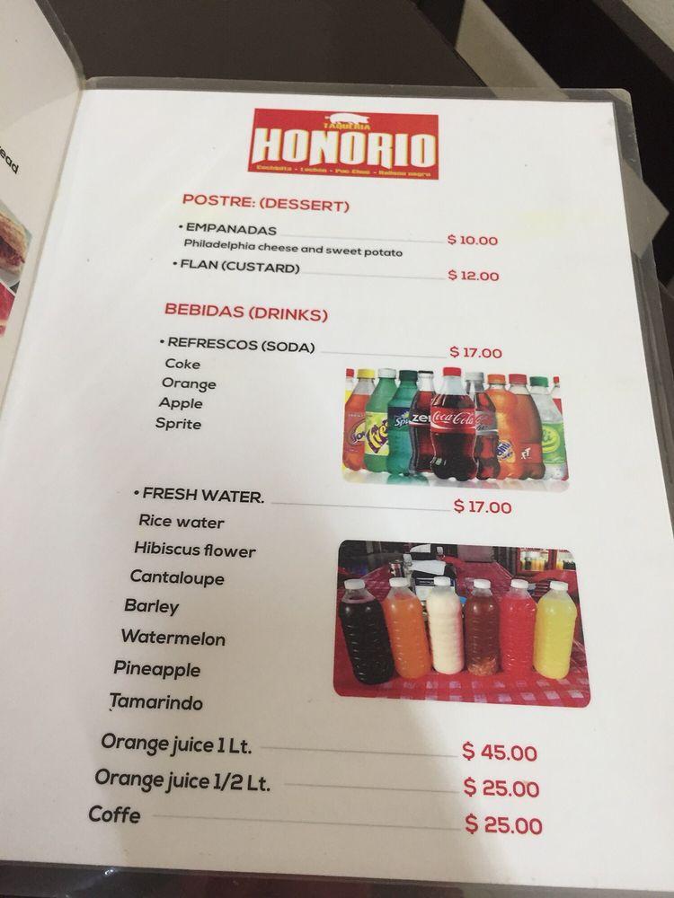 Menu at Taqueria Honorio restaurant, Tulum