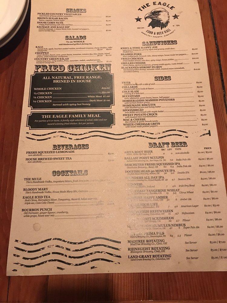 Menu at The Eagle restaurant, Columbus, 790 N High St