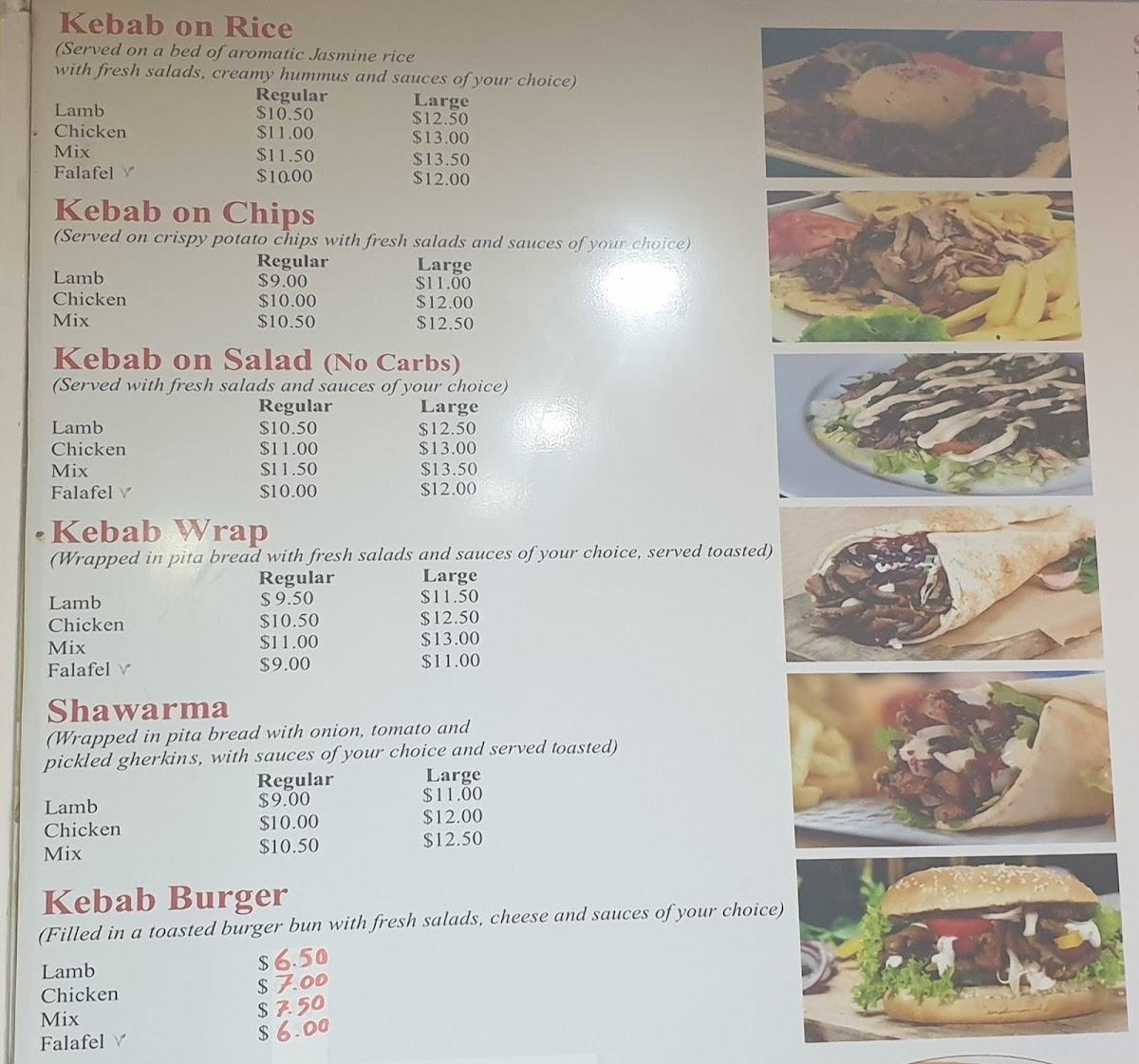 Menu at The Kebab Factory restaurant, Auckland, 135 Blockhouse Bay Rd