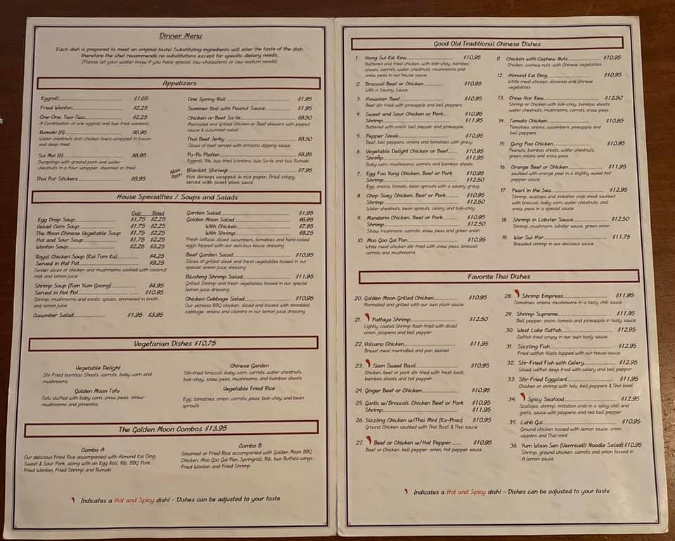 Menu at Golden Moon Restaurant, Weatherford