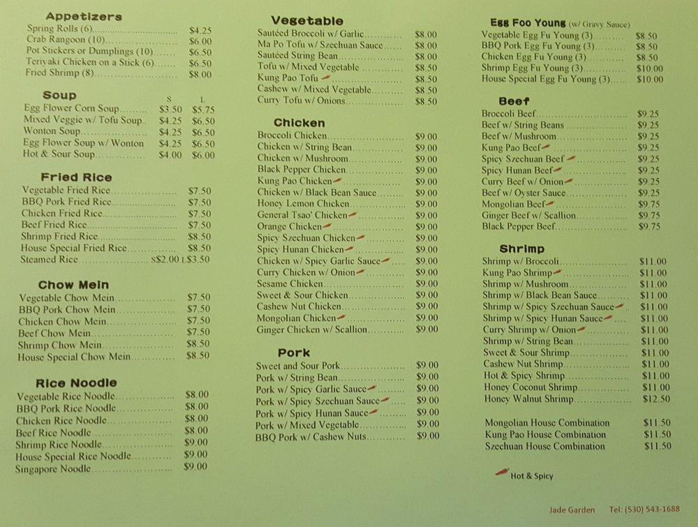 Jade Garden Menu South Lake Tahoe