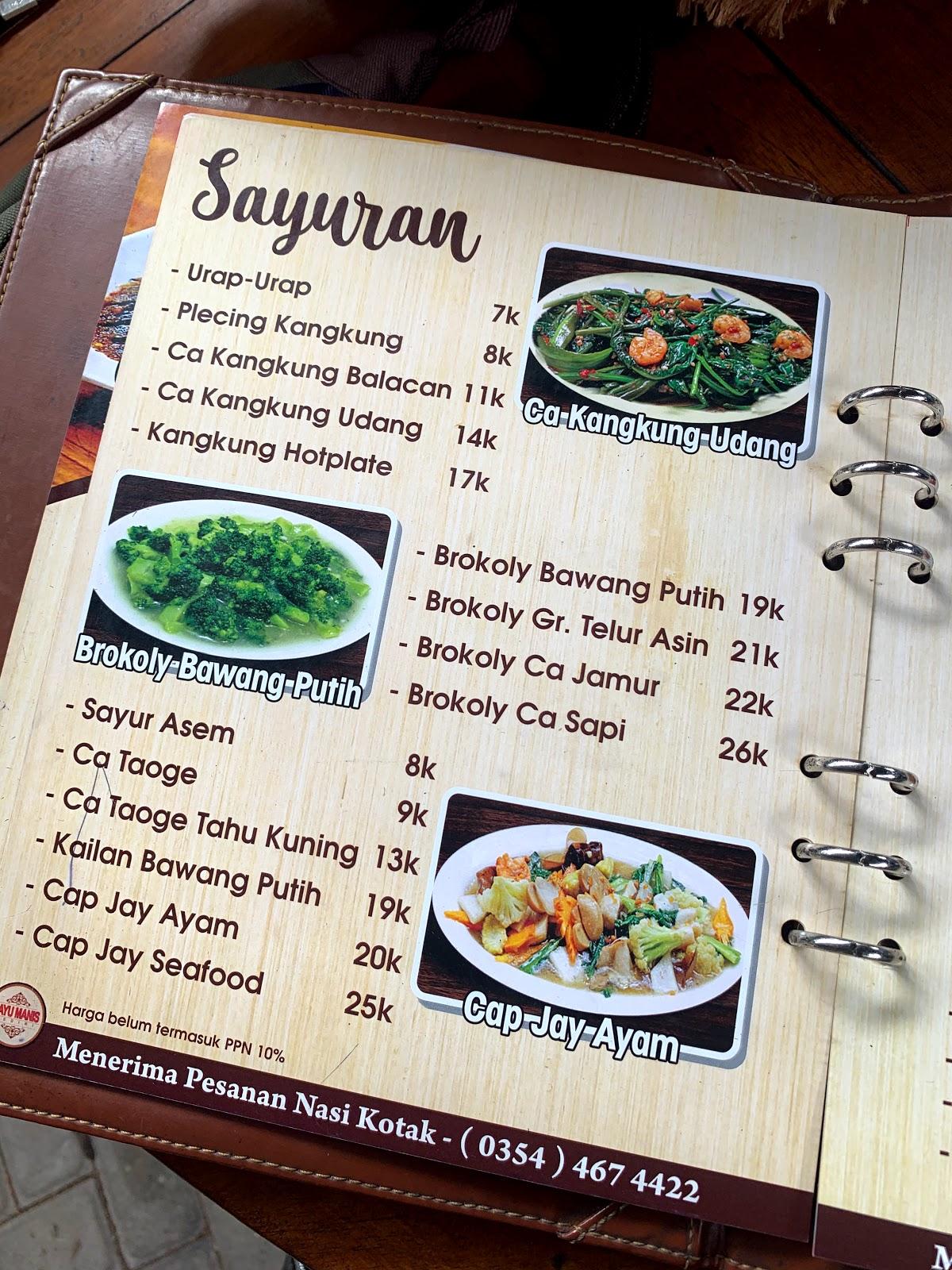 Menu at Kayu Manis restaurant, Kediri