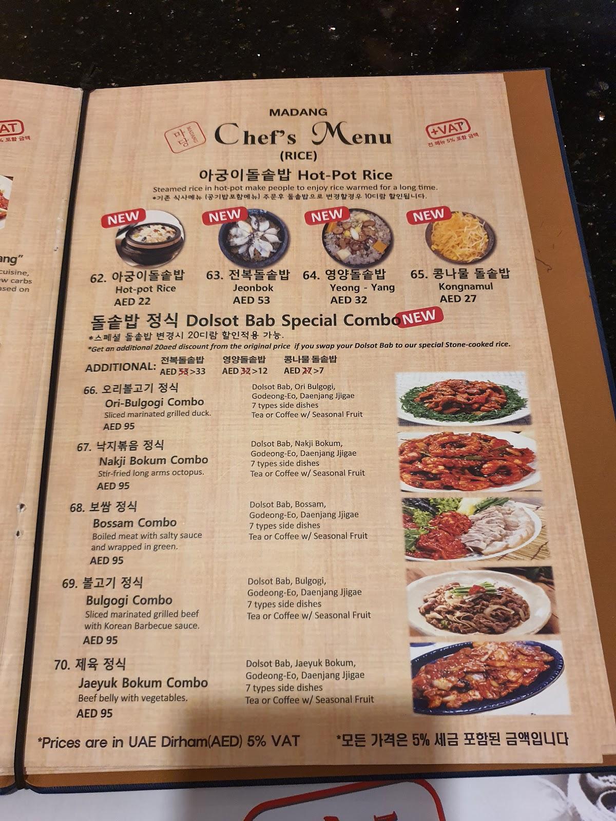 Menu at Madang Korean Restaurant, Abu Dhabi