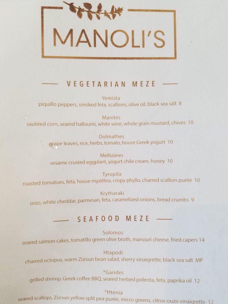 Carta del restaurante Manoli's, Salt Lake City