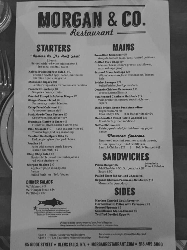 Menu at Morgan & Co steakhouse, Glens Falls