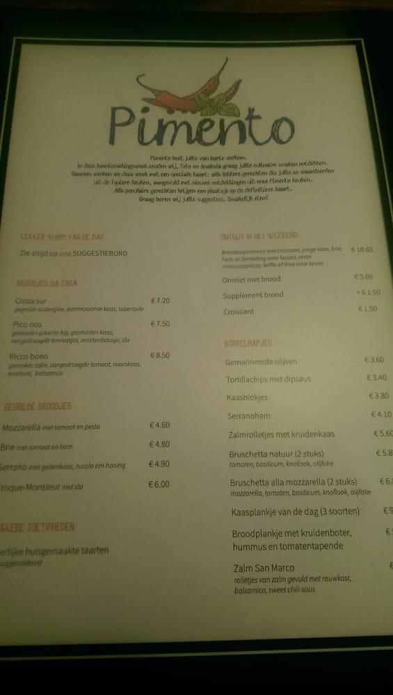 Menu at Pimento, Antwerp
