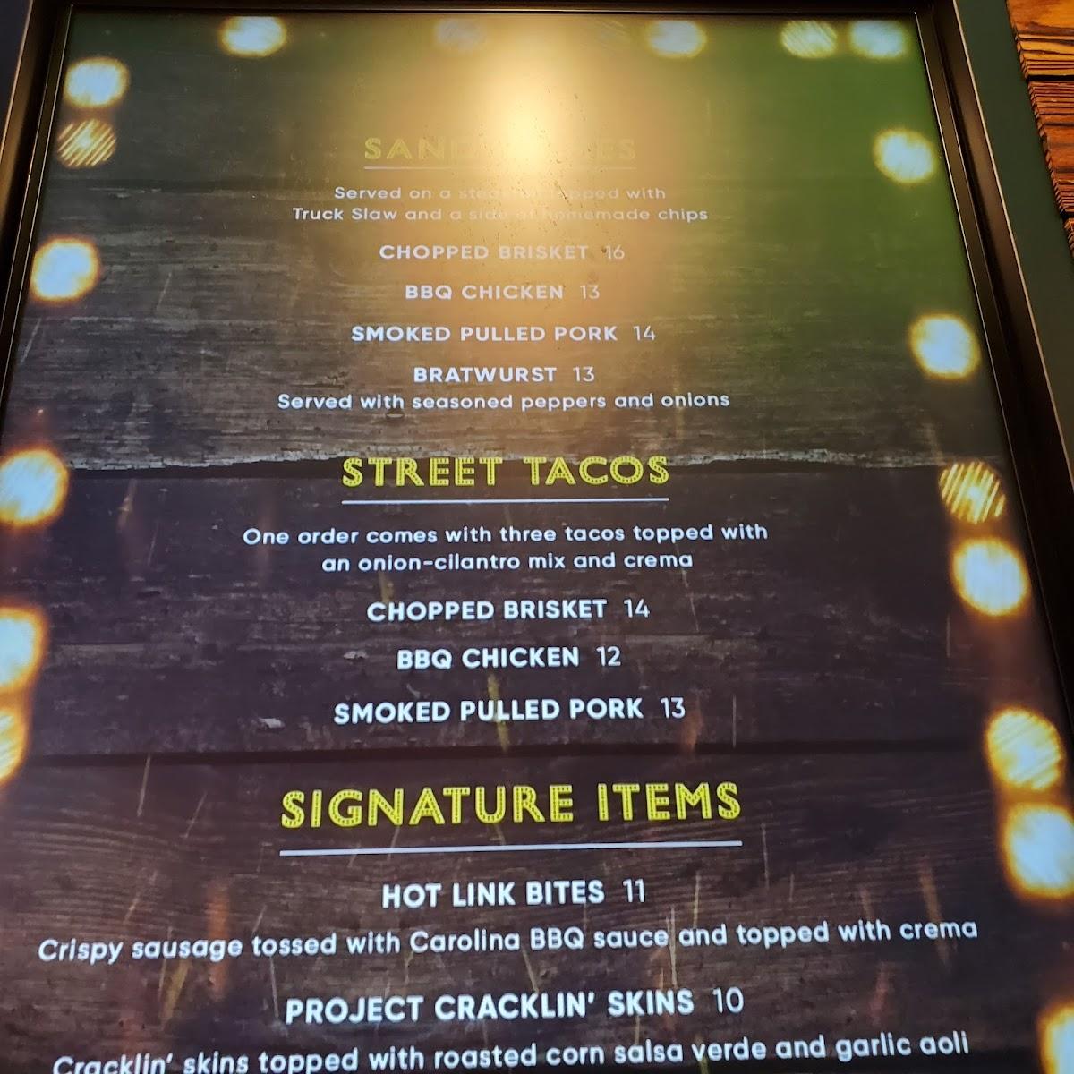 Menu at Project BBQ, Las Vegas
