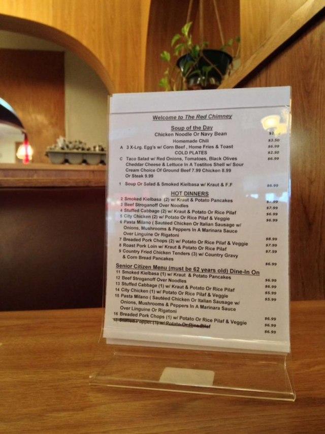 Menu at Red Chimney restaurant, Cleveland