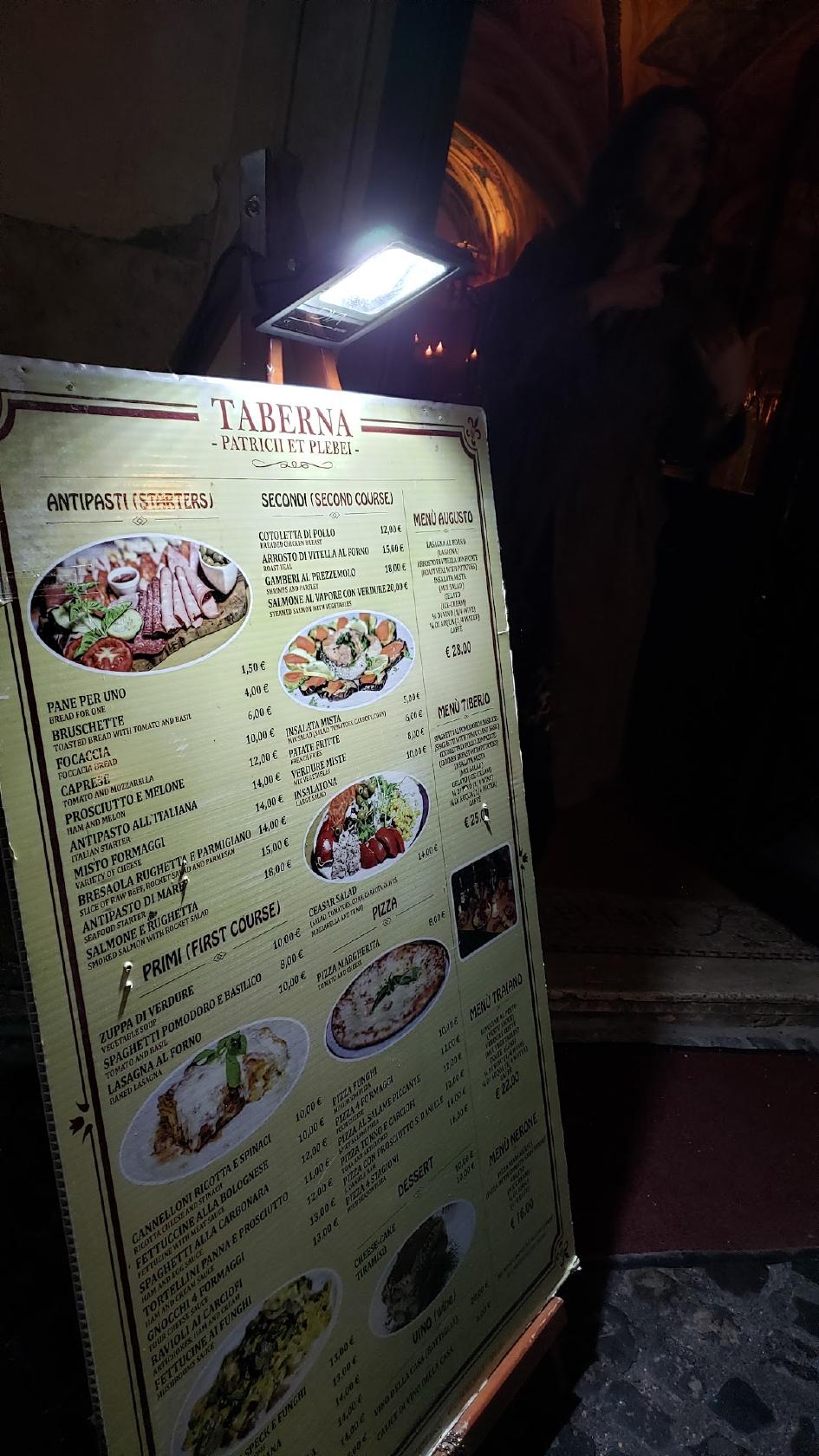 Menu at Ristorante Taberna Patrizi e Plebei, Rome