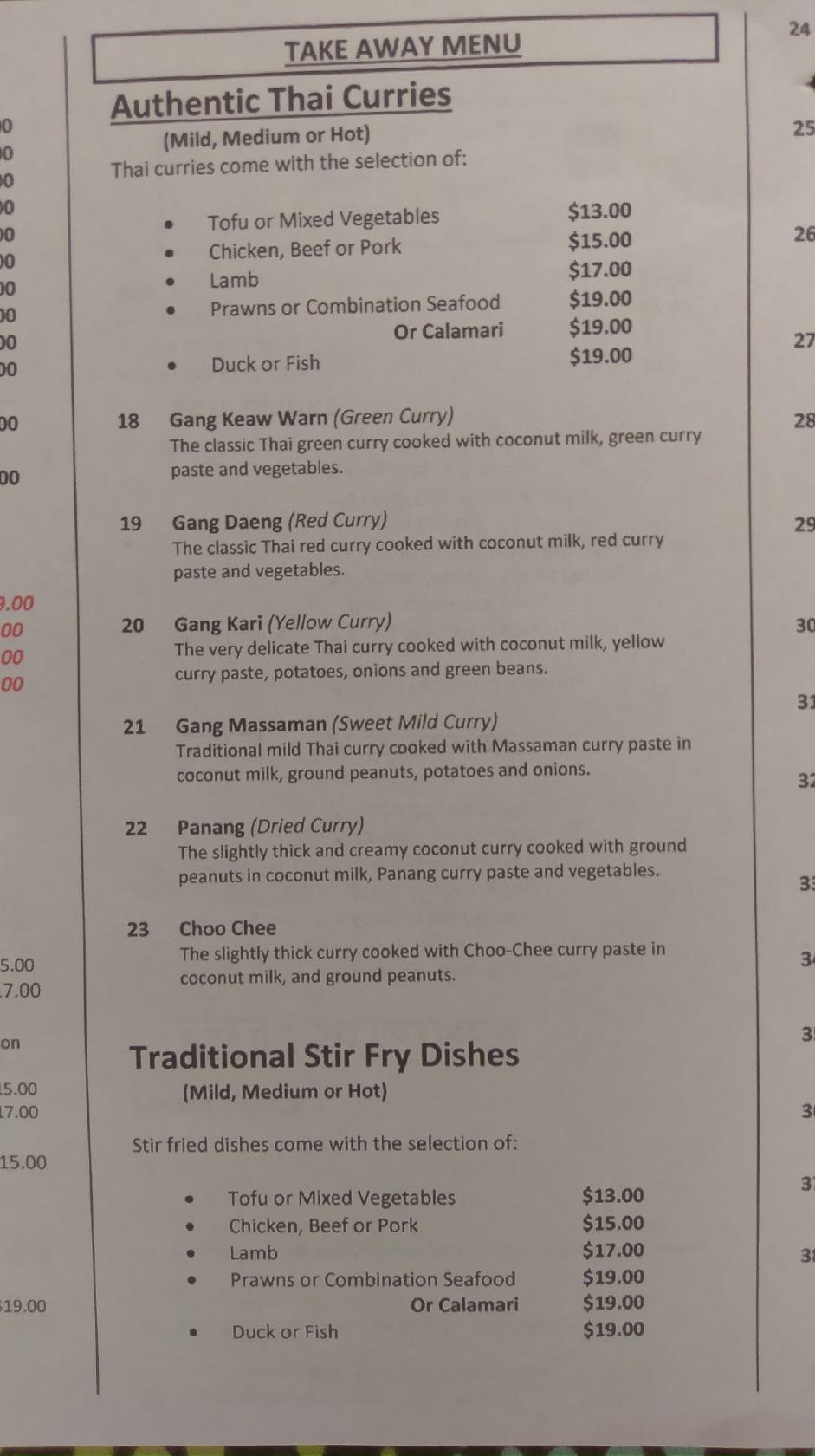 Menu at Thai Sandgate Restaurant, Sandgate