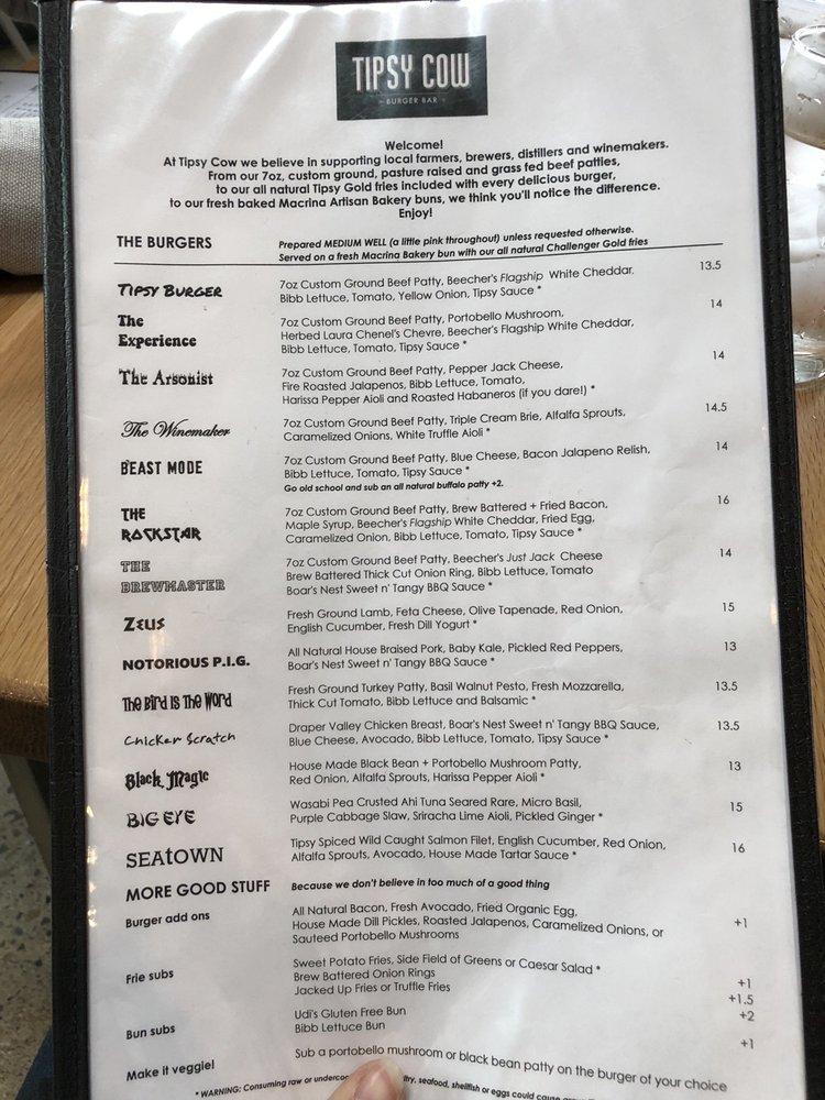 Menu at Tipsy Cow - Woodinville pub & bar, Woodinville