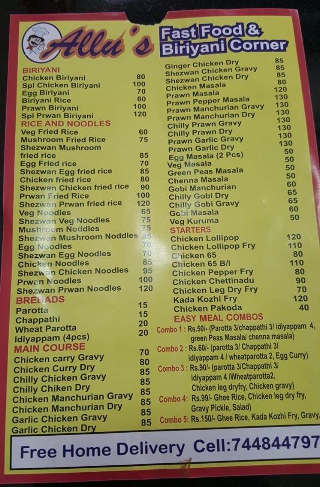 Menu at Allu's House of Eat, Chennai, Opp. to Sri Periandavar Super Bazaar