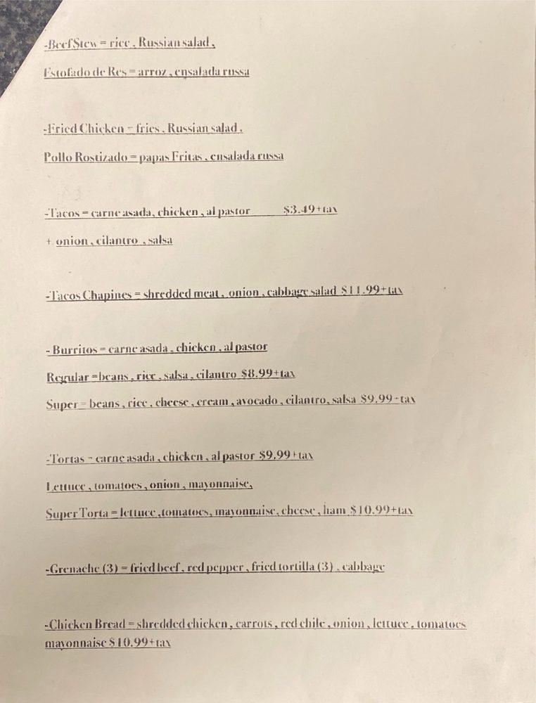 Menu at Cocina Antigua restaurant, Novato