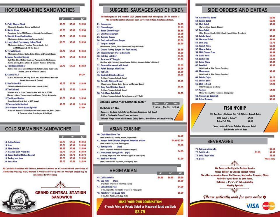 Menu at Grand Central Station Sandwich restaurant, West Sacramento