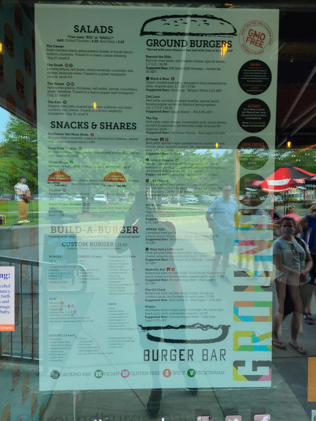 Menu at Ground Burger Bar, Newmarket