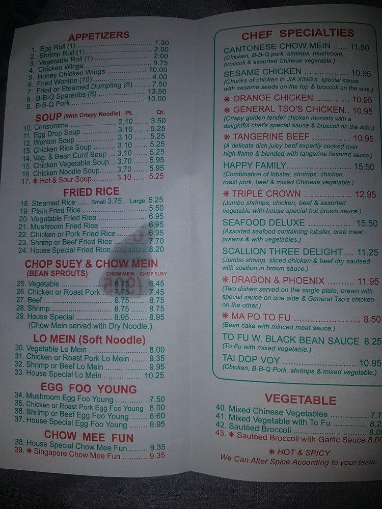 Menu at JT Restaurant, Caledonia