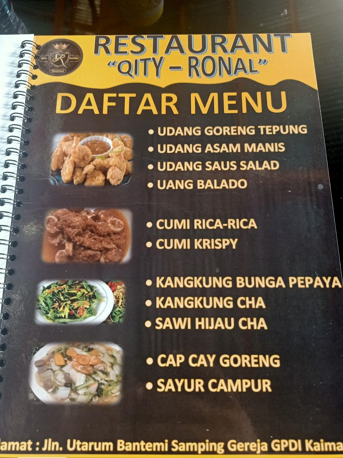 Menu at Restoran "Qity Ronal" restaurant, Indonesia