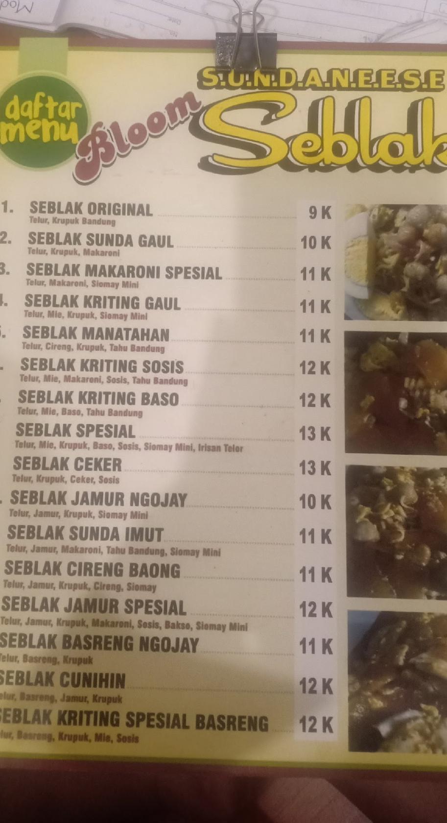 Menu at Seblak Bloom beringin restaurant, Semarang