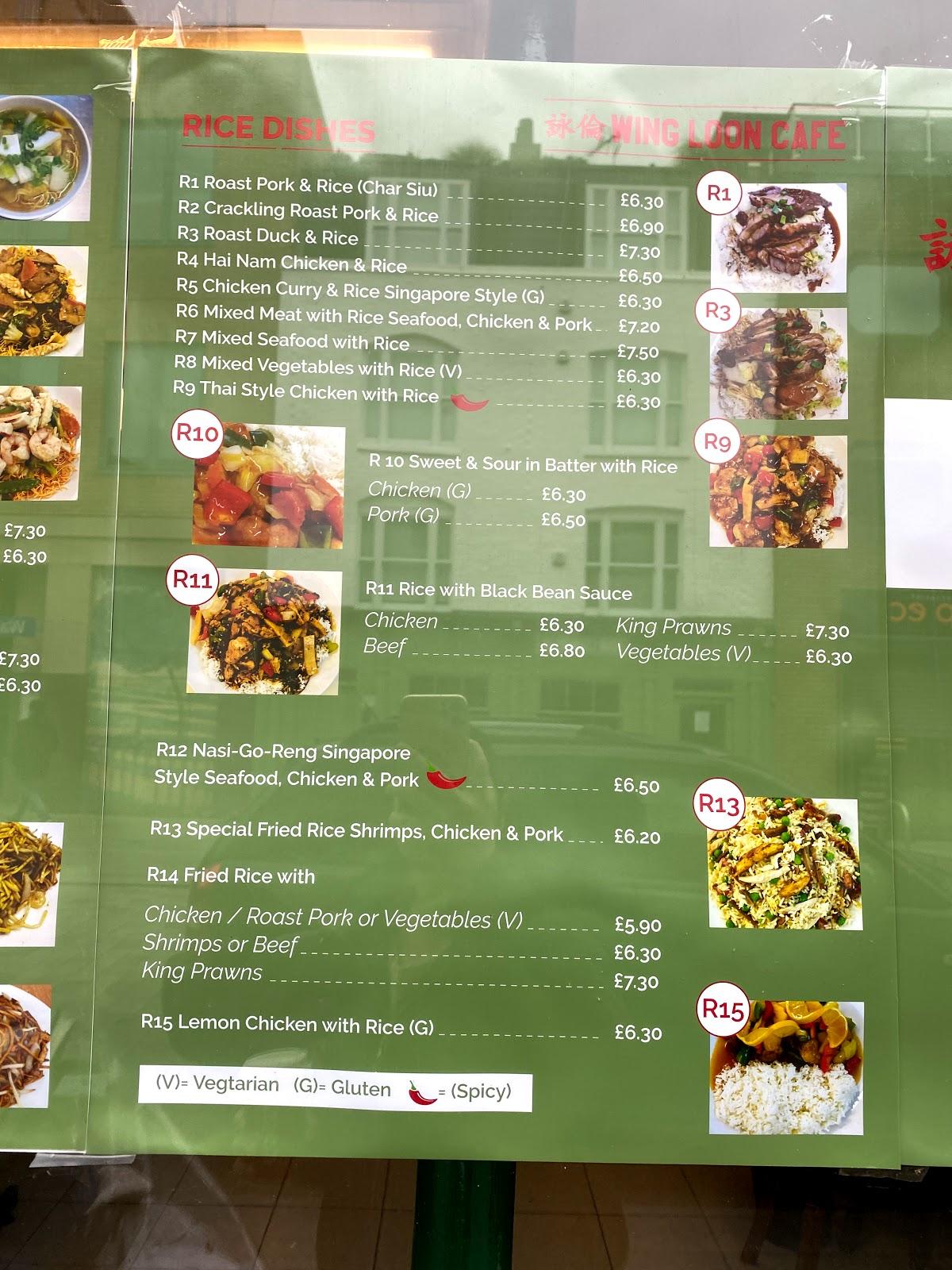 Menu at Wing Loon Cafe, London