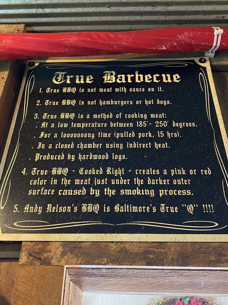 Menu at Andy Nelson's Barbecue Restaurant & Catering, Cockeysville