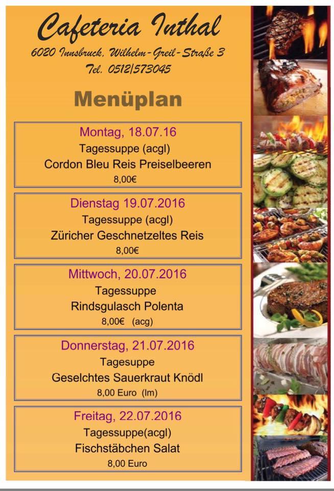 Speisekarte von Cafeteria Inthal, Innsbruck