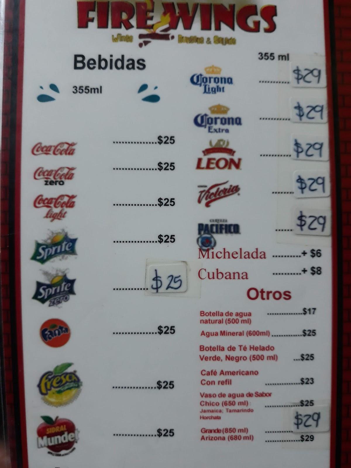 Menu at FIRE WINGS restaurant, Mexico City, Calle Clavelinas 192-L-4