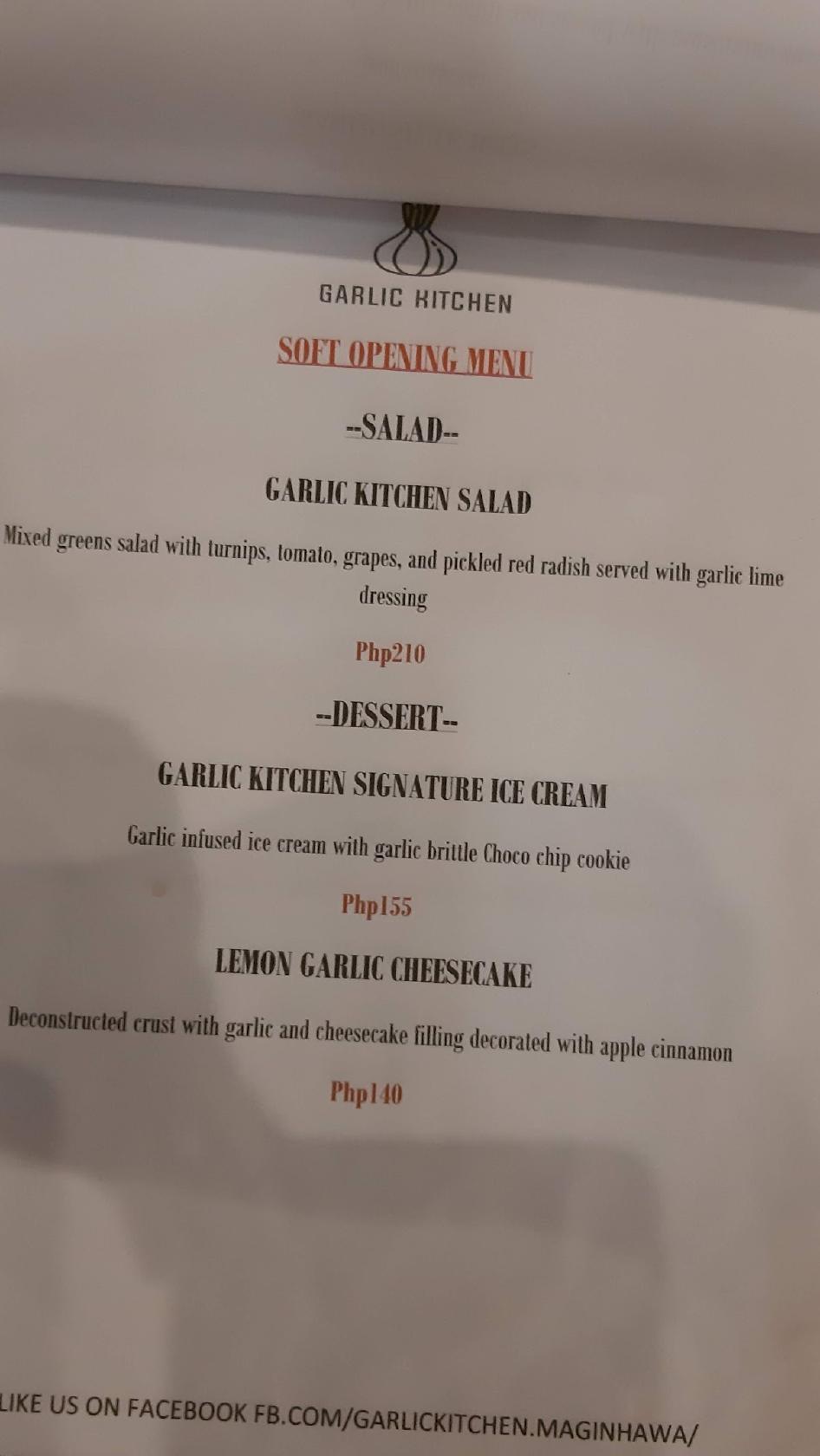 Menu at Garlic Kitchen restaurant, Quezon City