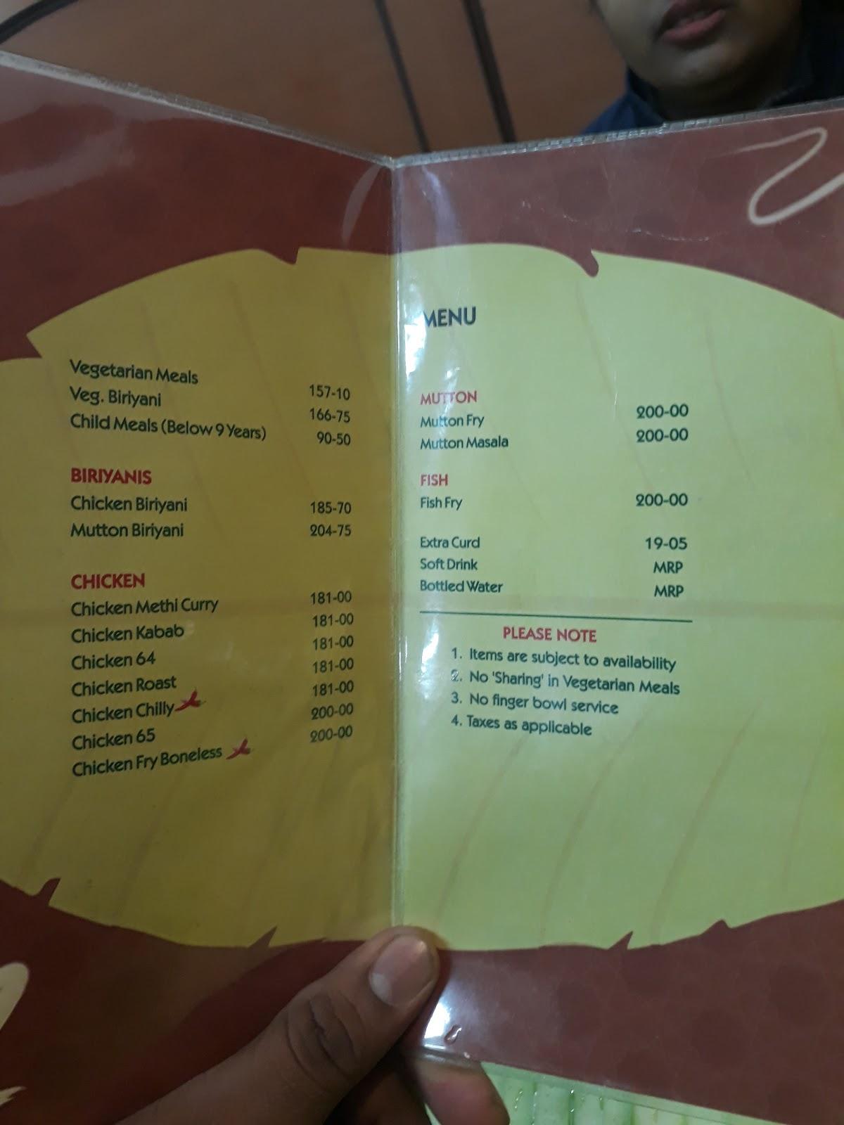 Menu at Hotel RRR Mysore, Mysuru, Gandhi Square