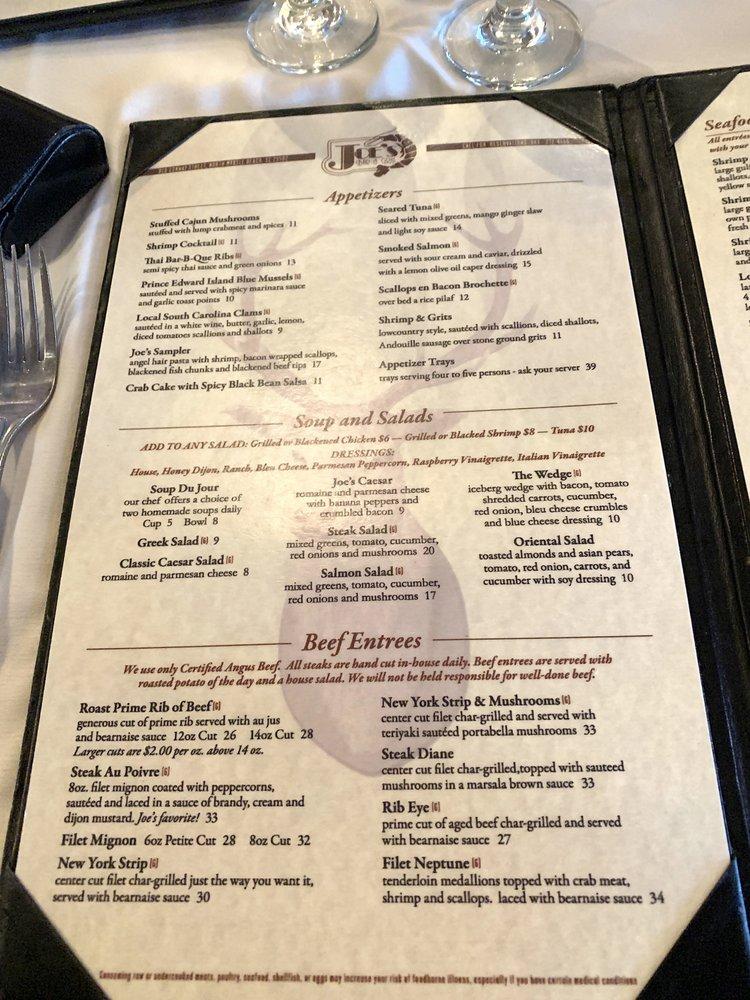 Menu at Joe's Bar & Grill, North Myrtle Beach, 810 Conway St
