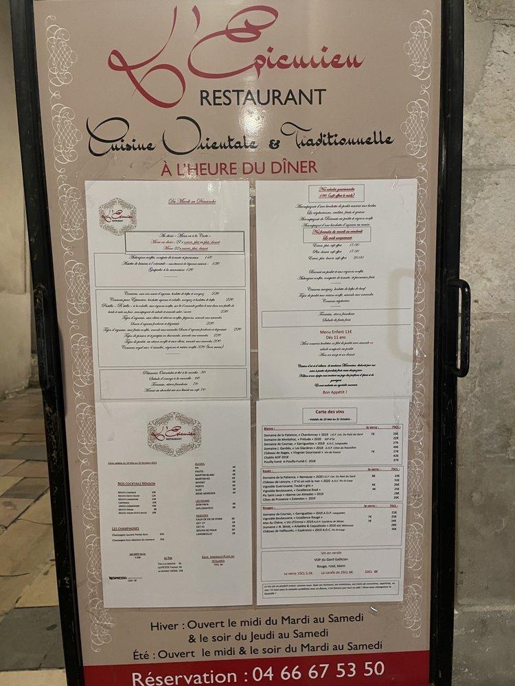Menu au L'Epicurien restaurant, Nimes