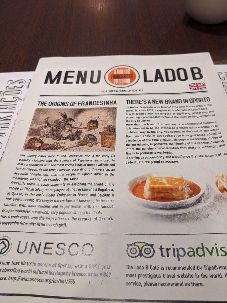 Menu at Lado B Café (Coliseu), Porto, ao Coliseu