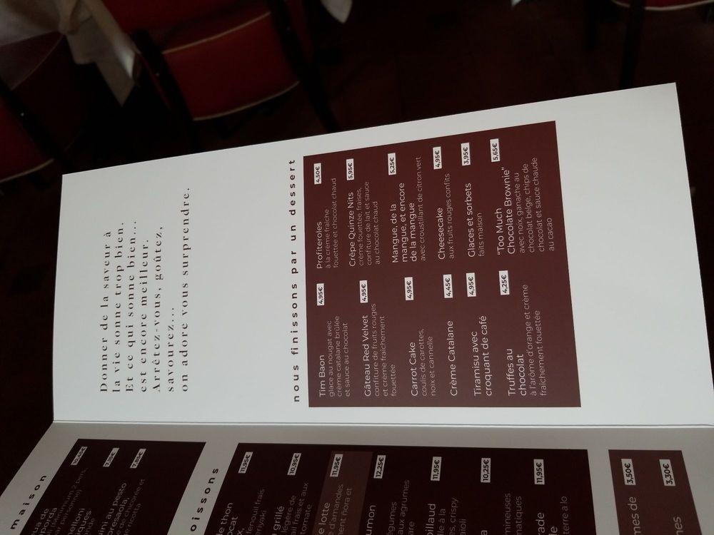 Menu at Les Quinze Nits restaurant, Barcelona