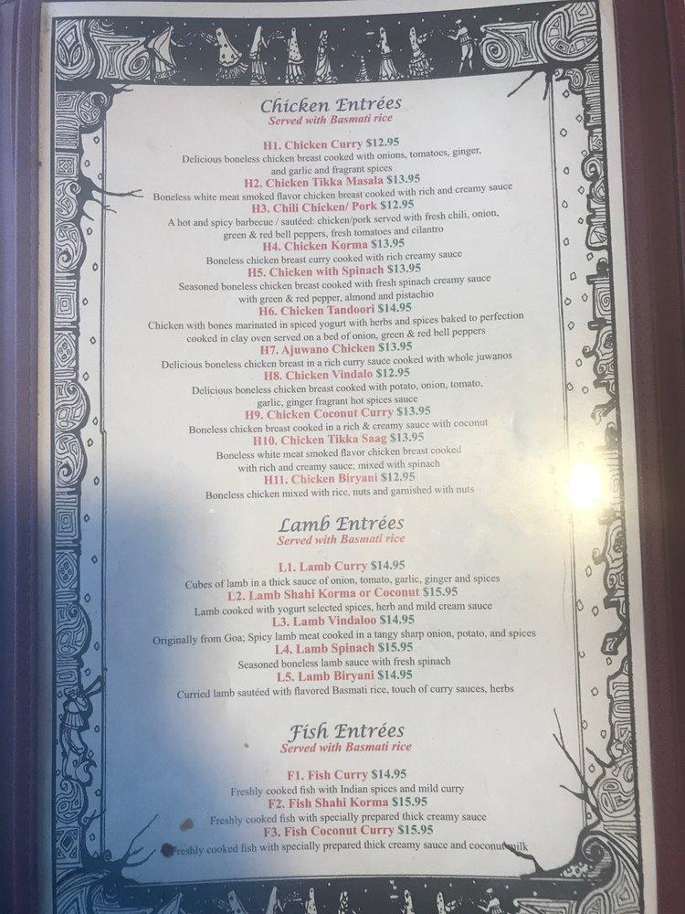 Menu at Nepal's Cafe, Estes Park
