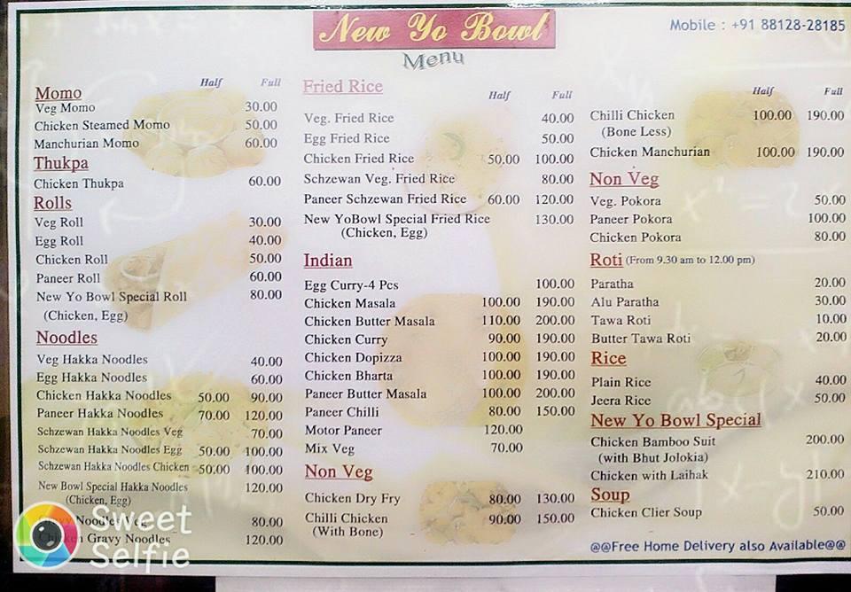 Menu at New Yo Bowl, India
