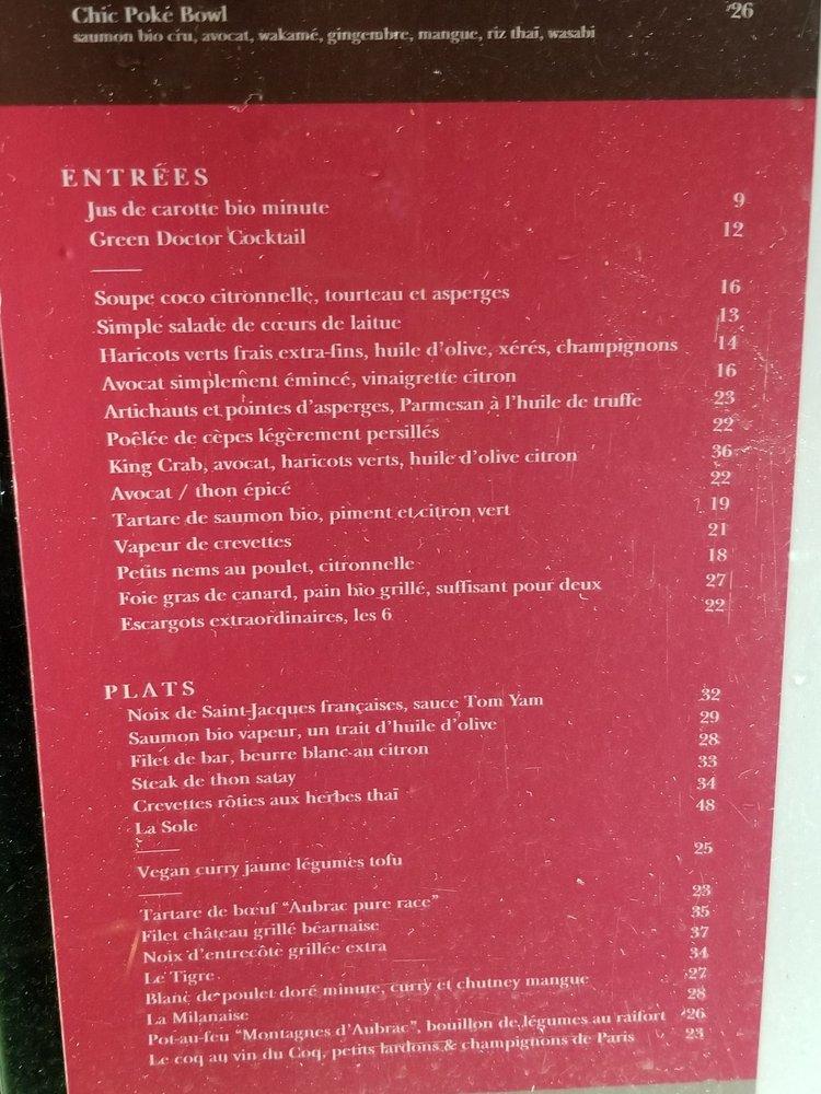 Carta del restaurante Le Coq, Paris, 2 Pl. du Trocadéro et du 11 Novembre