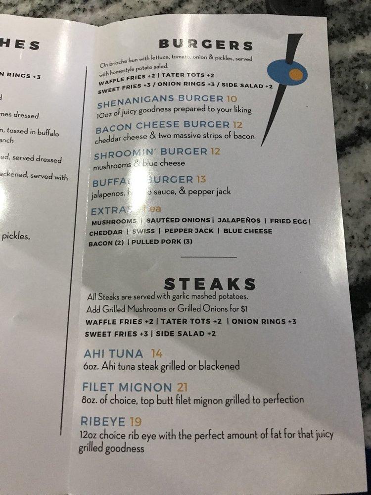 Carta del pub y bar Shenanigans Kitchen and Cocktails, Metairie