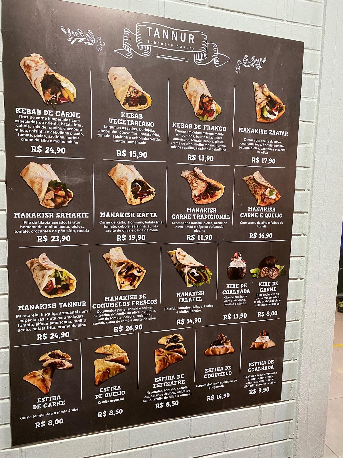 Menu at Tannur Lebanese Bakery, Campinas