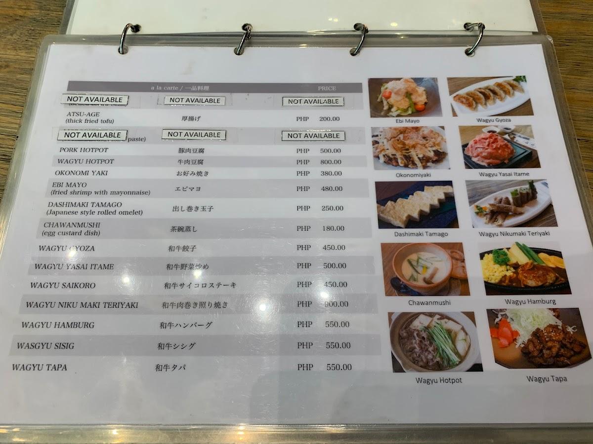 Menu at Wagyu Beef BGC restaurant, Taguig, H22V+5PW