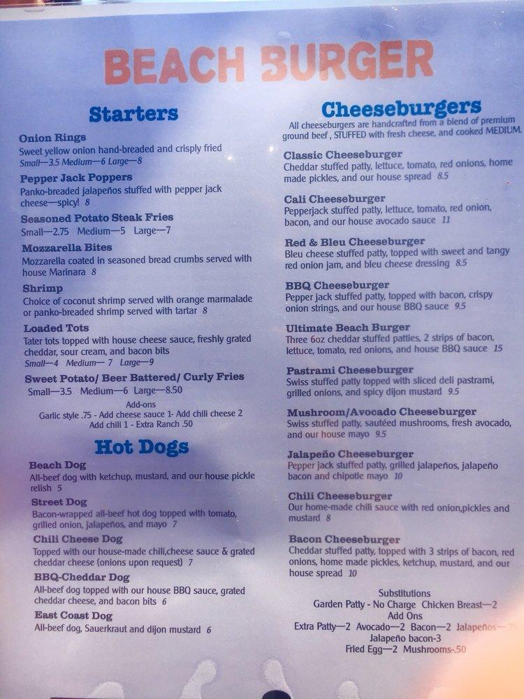 Menu at Beach Burger restaurant, Morro Bay