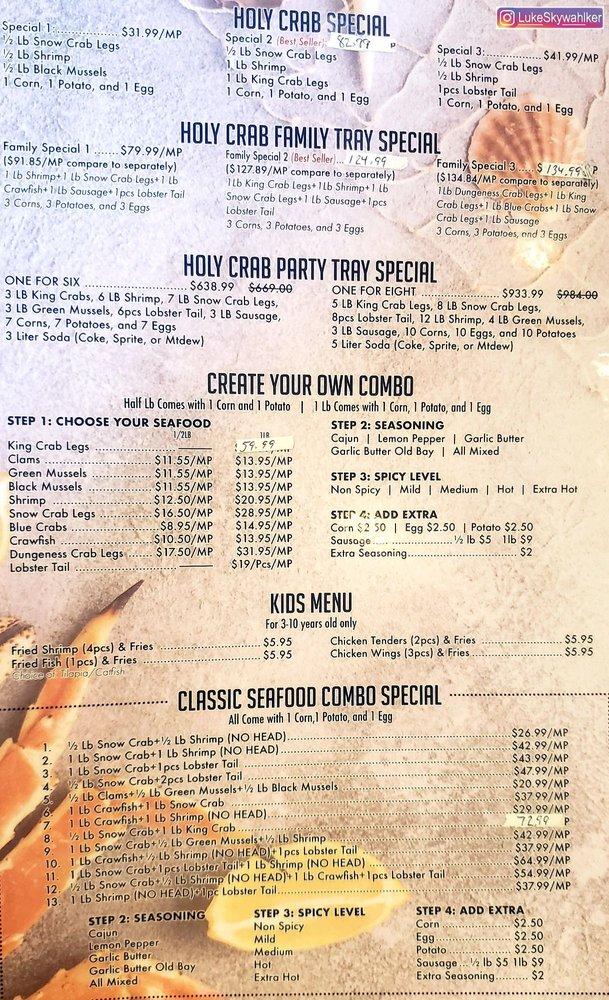 Carta del restaurante Holy Crab, East Peoria, 205 River Road