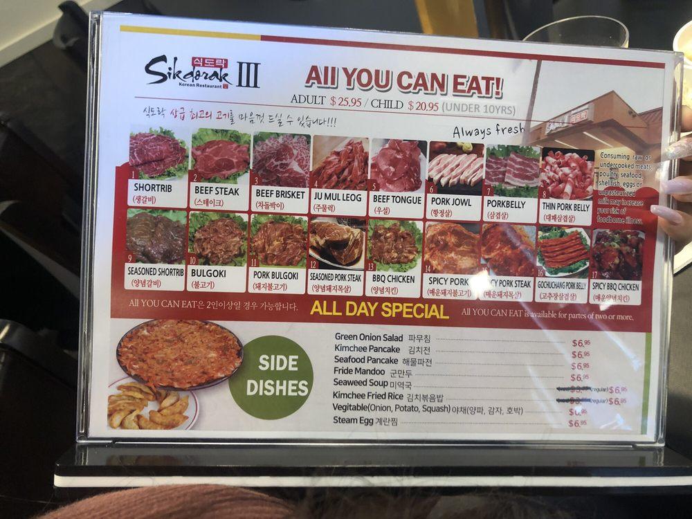 Menu at Sikdorak III restaurant, Aiea